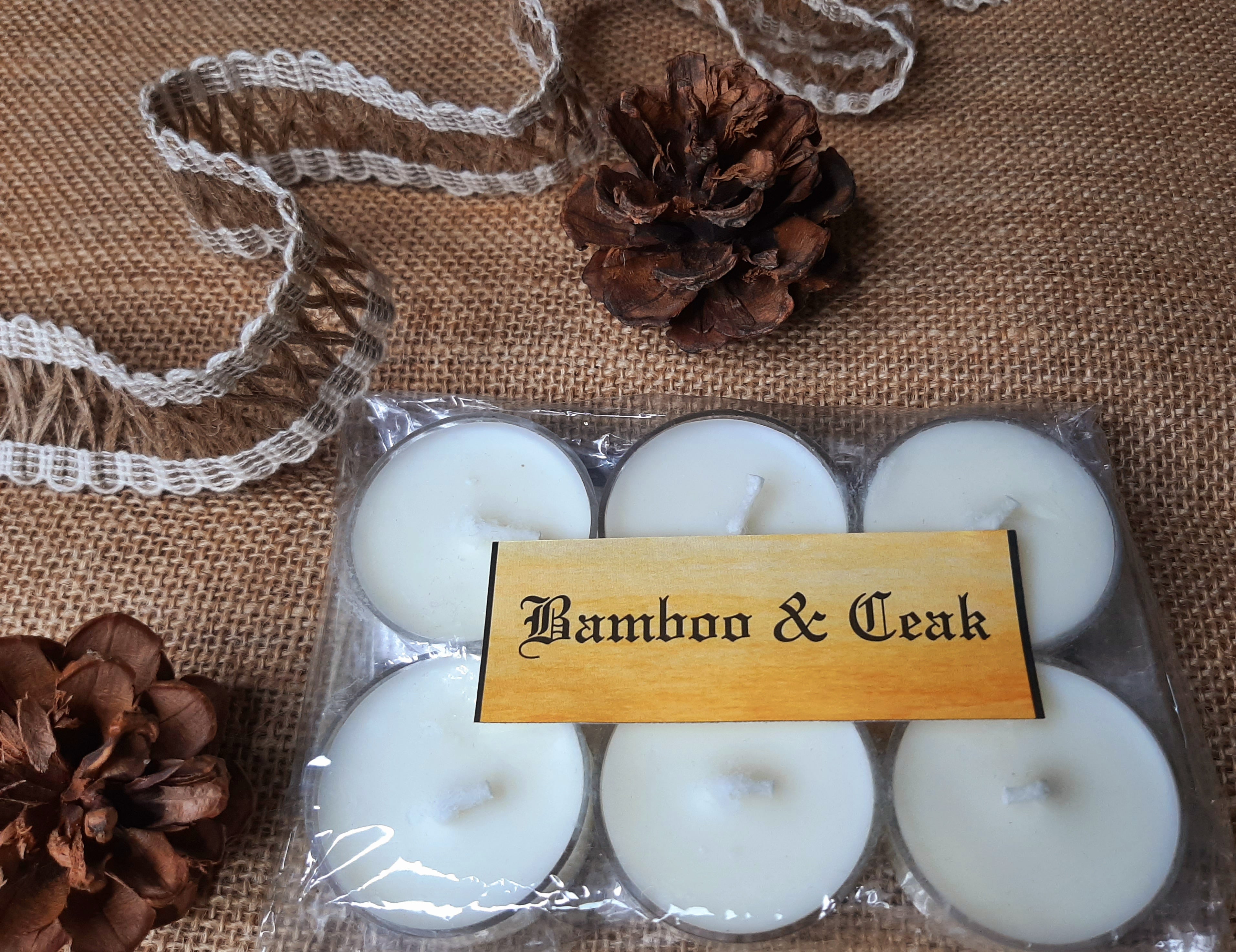 Bamboo & Teak Tealight Candles | Set of 6 | Scented Candle | Burning h ...