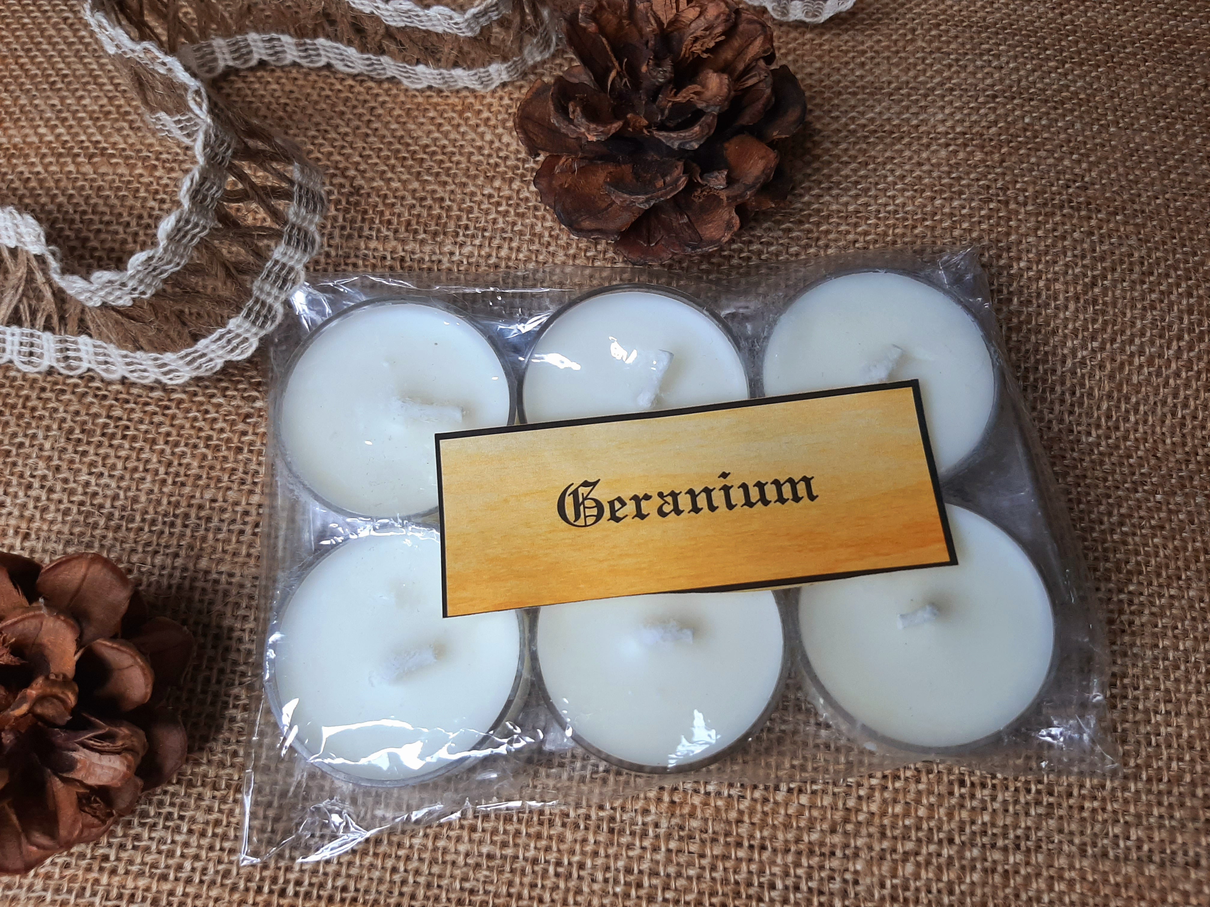 Geranium Tealight Candles | Set of 6 | Scented Candle | Burning hours ...